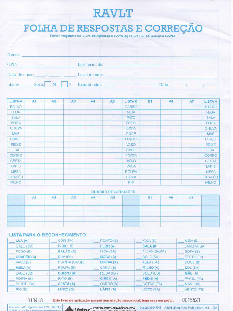 Toaz - Info Ravlt Folha de Resposta e Correcao PR | PDF