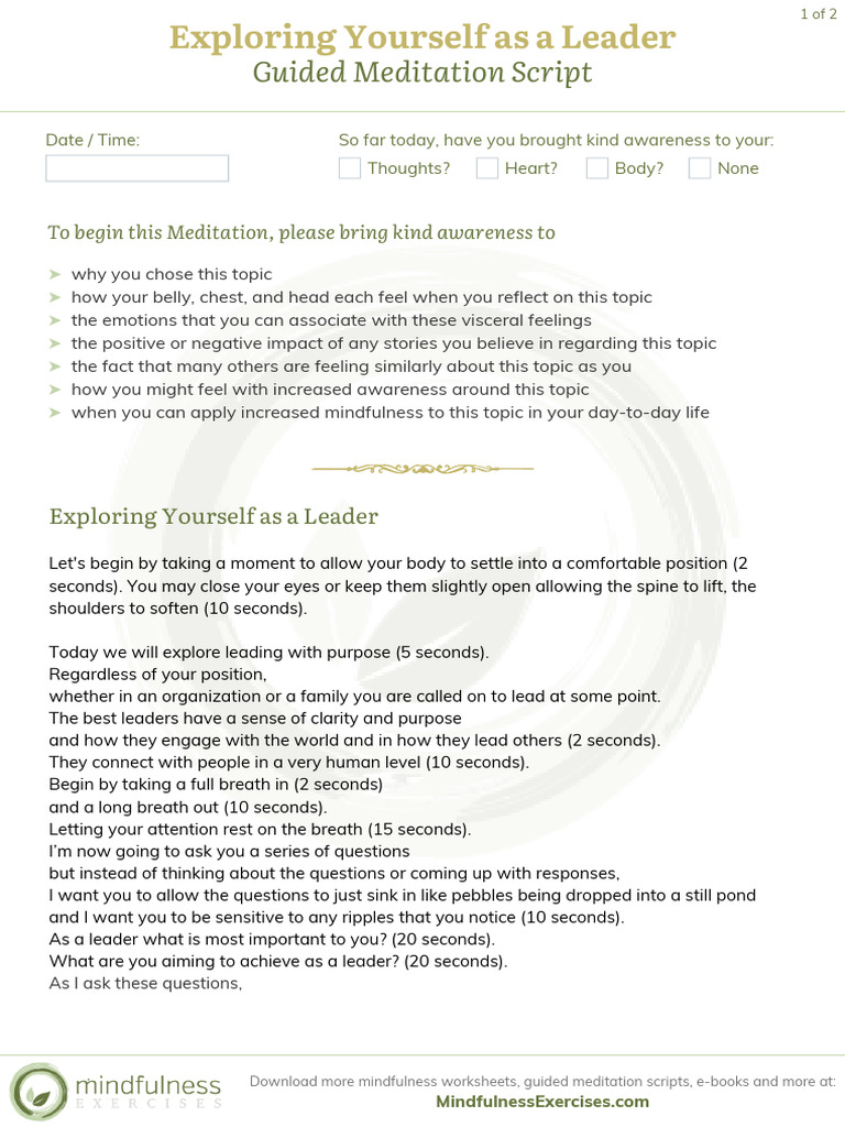 Exploring Yourself As A Leader | PDF | Mindfulness | Meditation