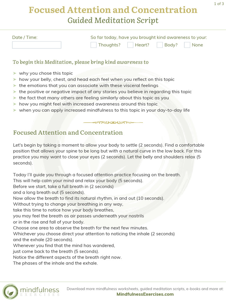 Focused Attention Meditation Guide | PDF | Meditation | Mindfulness