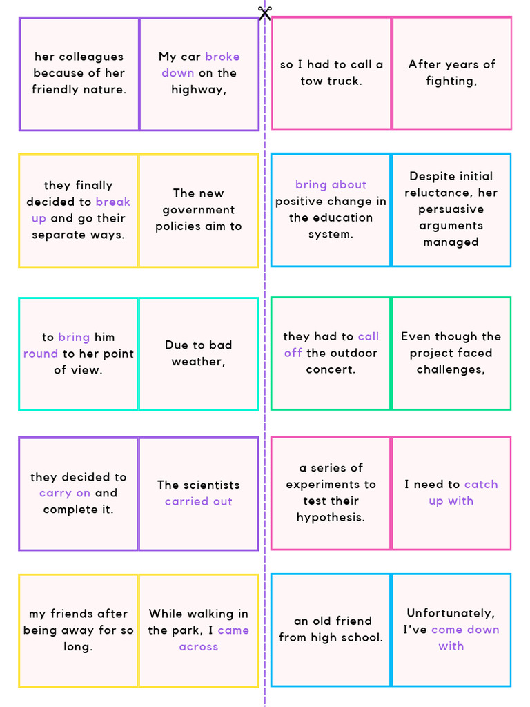 Colorful Fun English Phrasal Verbs Domino Game Worksheet | PDF ...