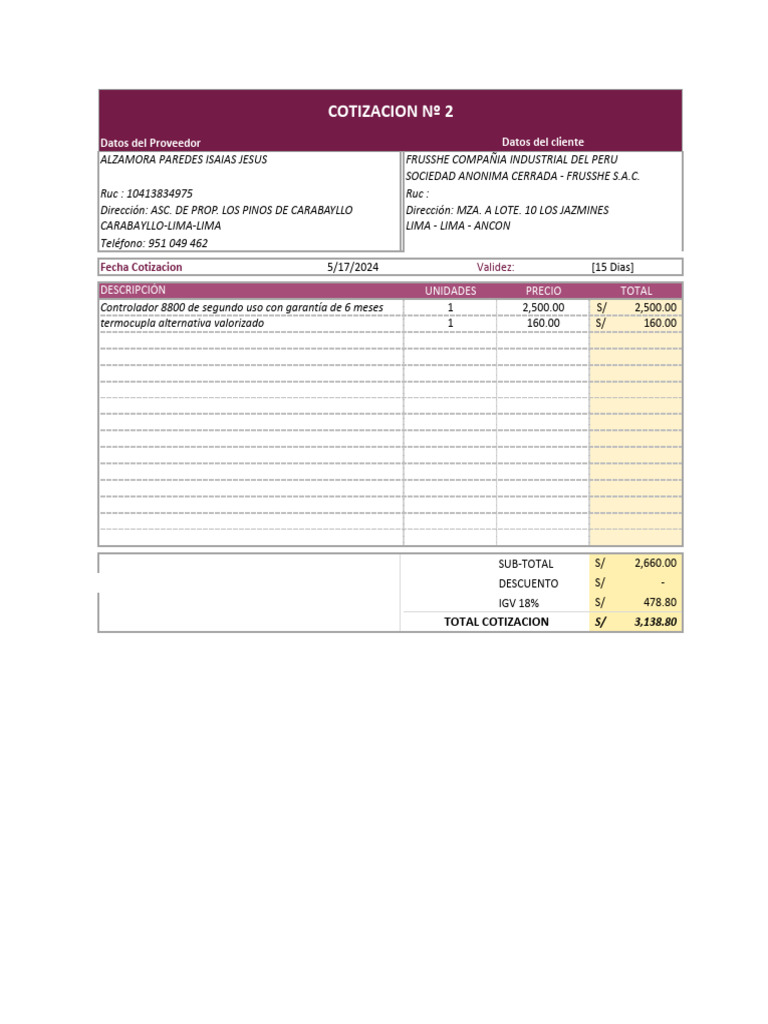 Cotizacion Formato Excel Cotizacion234 | PDF