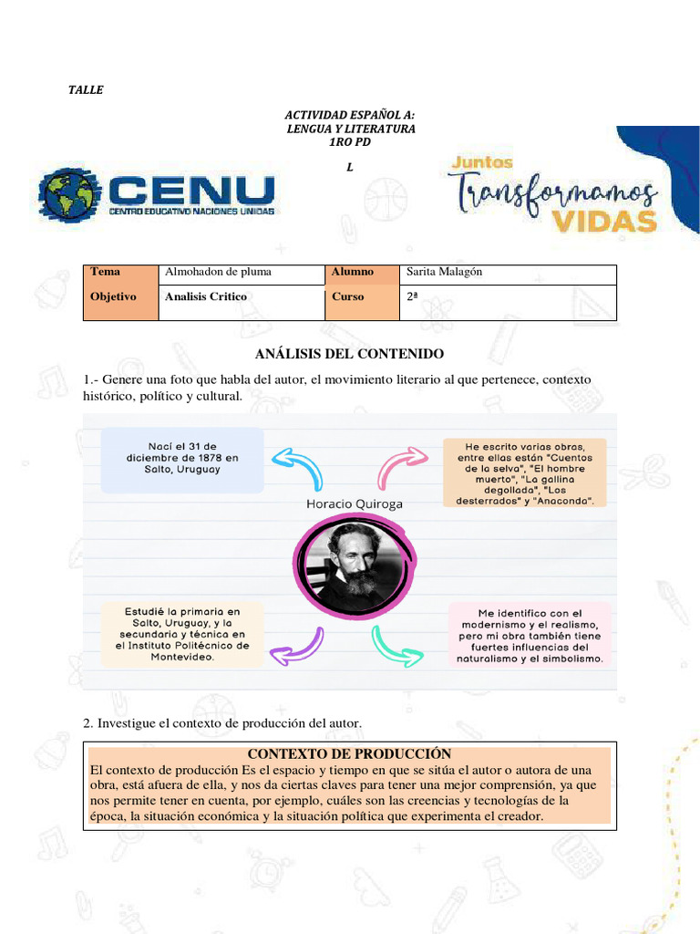 Analisis de La Forma Horacia Quiroga | PDF | Autor | Cuentos