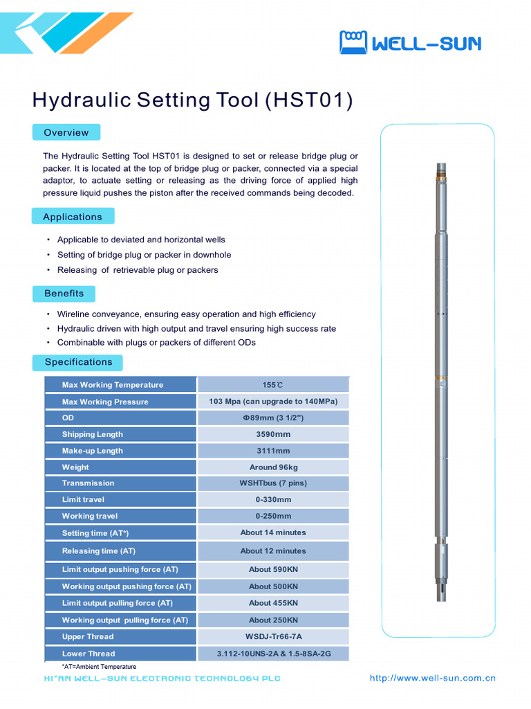 Hydraulic Setting Tool (HST01) : AT Ambient Temperature | PDF