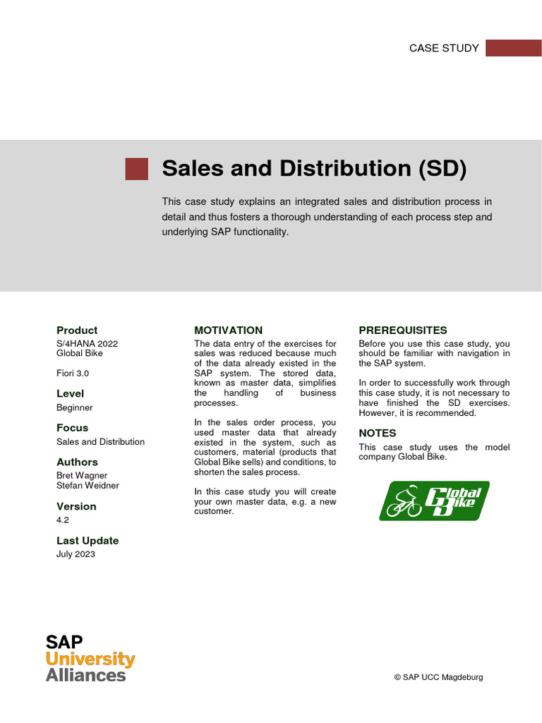 Intro S4HANA Using Global Bike Case Study SD en v4.2 | Download Free PDF | Icon (Computing) | Sales