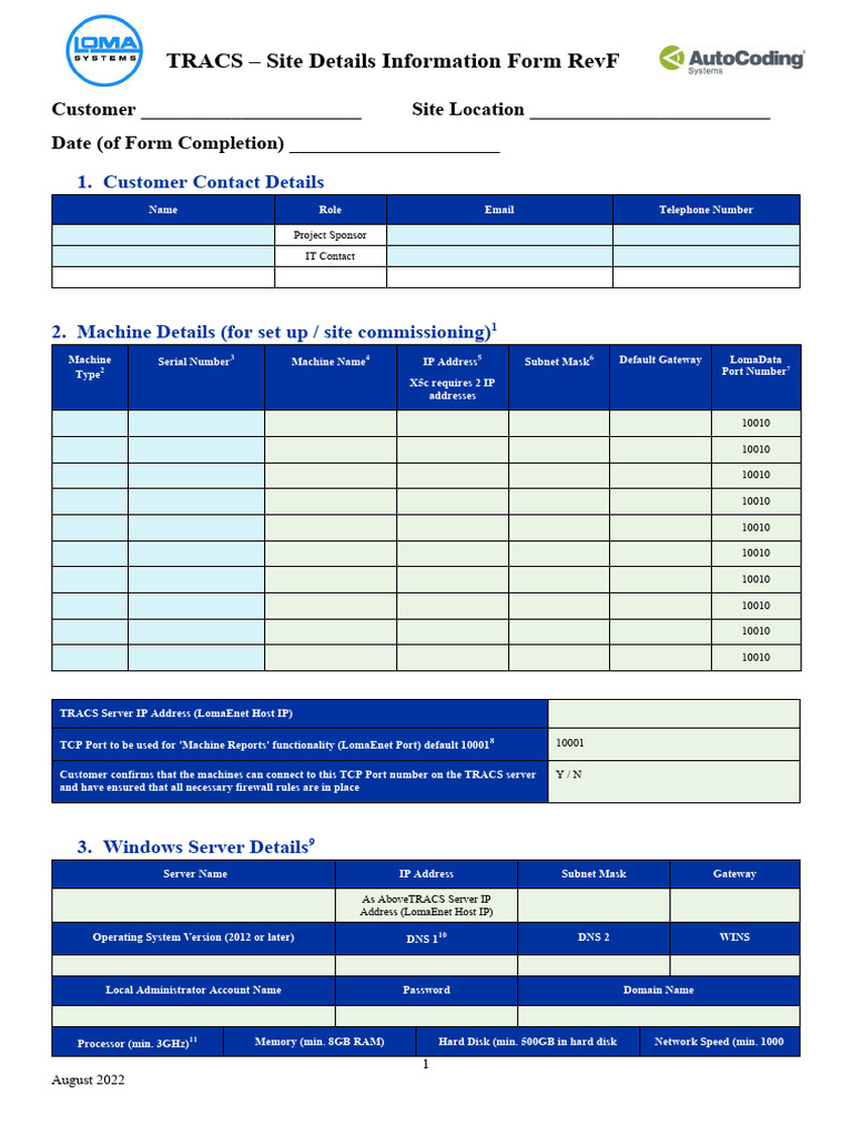 TRACS Site Details Form RevF-3 | PDF | Databases | Ip Address