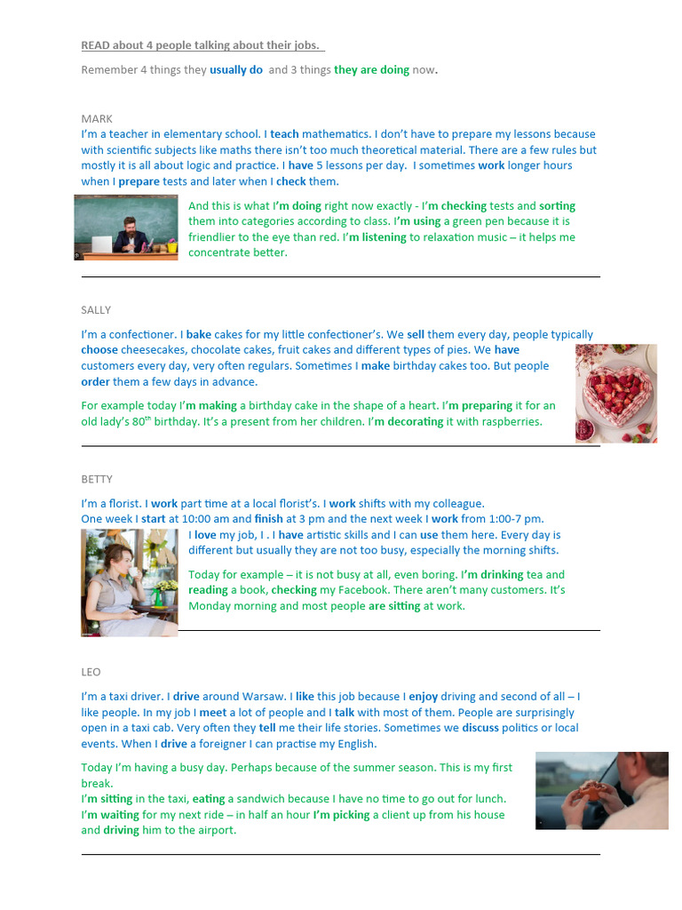 PRESENT SIMPLE. PRESENT CONTINUOUS. TEXT B1 | Download Free PDF | Cakes ...