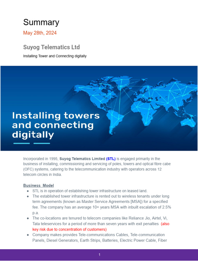 Suyog Tele - Summary v1.0 | PDF | Information And Communications Technology | Service Industries
