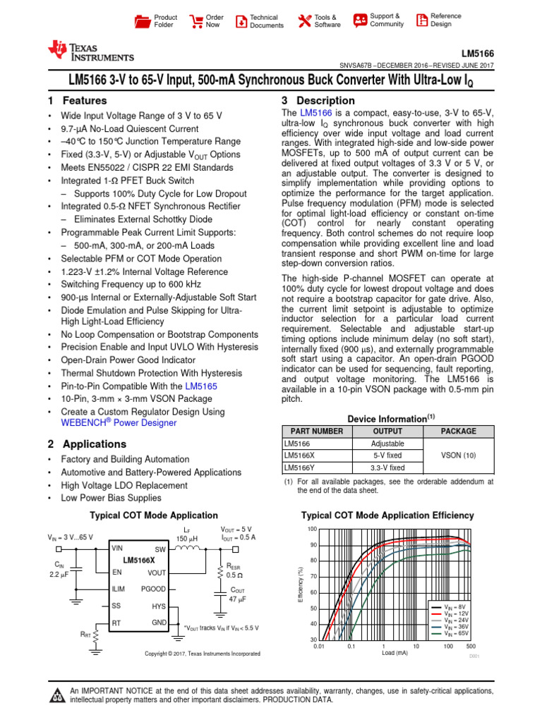 TI LM5166 Buck Converter 3V 65V 500ma | PDF | Electrical Engineering ...