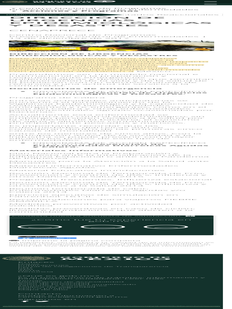 DIRECCIÓN DE URGENCIAS EPIDEMIOLÓGICAS Y DESASTRES Centro Nacional de Programas Preventivos y ...