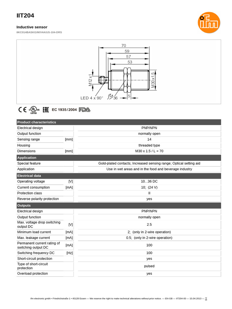 Inductive Sensor: Product Characteristics | PDF | Switch | Bipolar ...