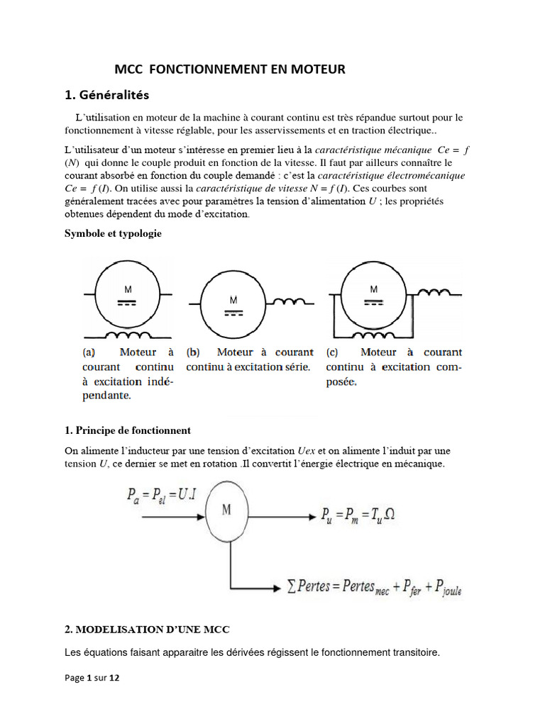 MCC Fonctionnement en Moteur | PDF | Inducteur | Tension électrique