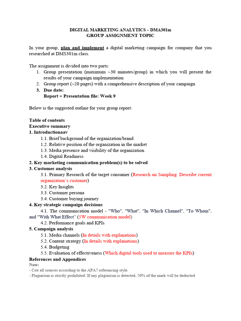 Digital Marketing Campaign Assignment Guide | PDF | Business | Computers