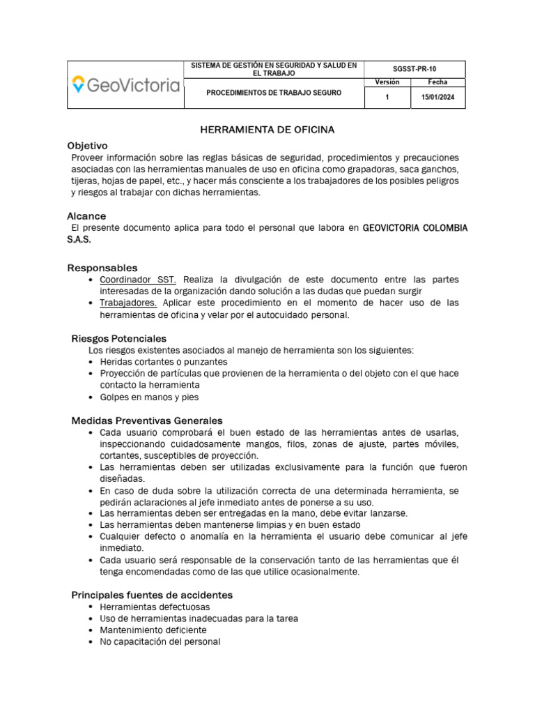 Procedimiento de Uso Seguro de Herramientas_Oficina | PDF | Herramientas | Mano