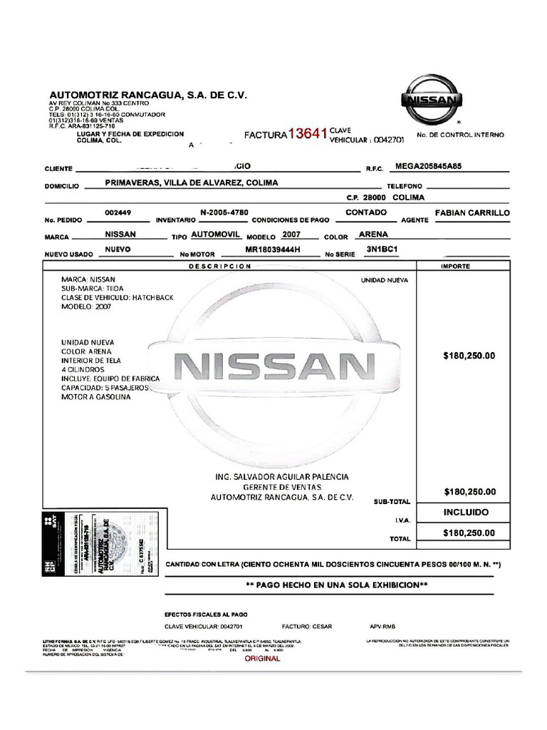 Factura Nissan 2009 | PDF