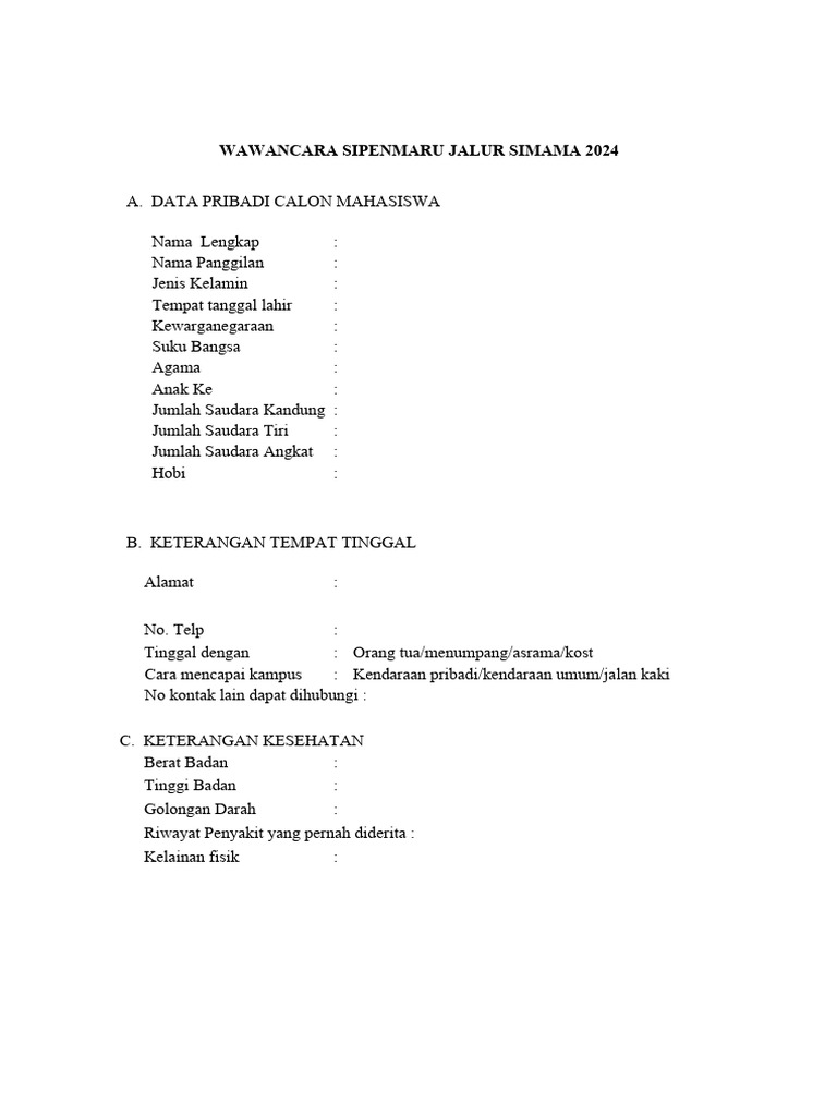 Formulir Kuesioner Wawancara PMDP 2023 | PDF