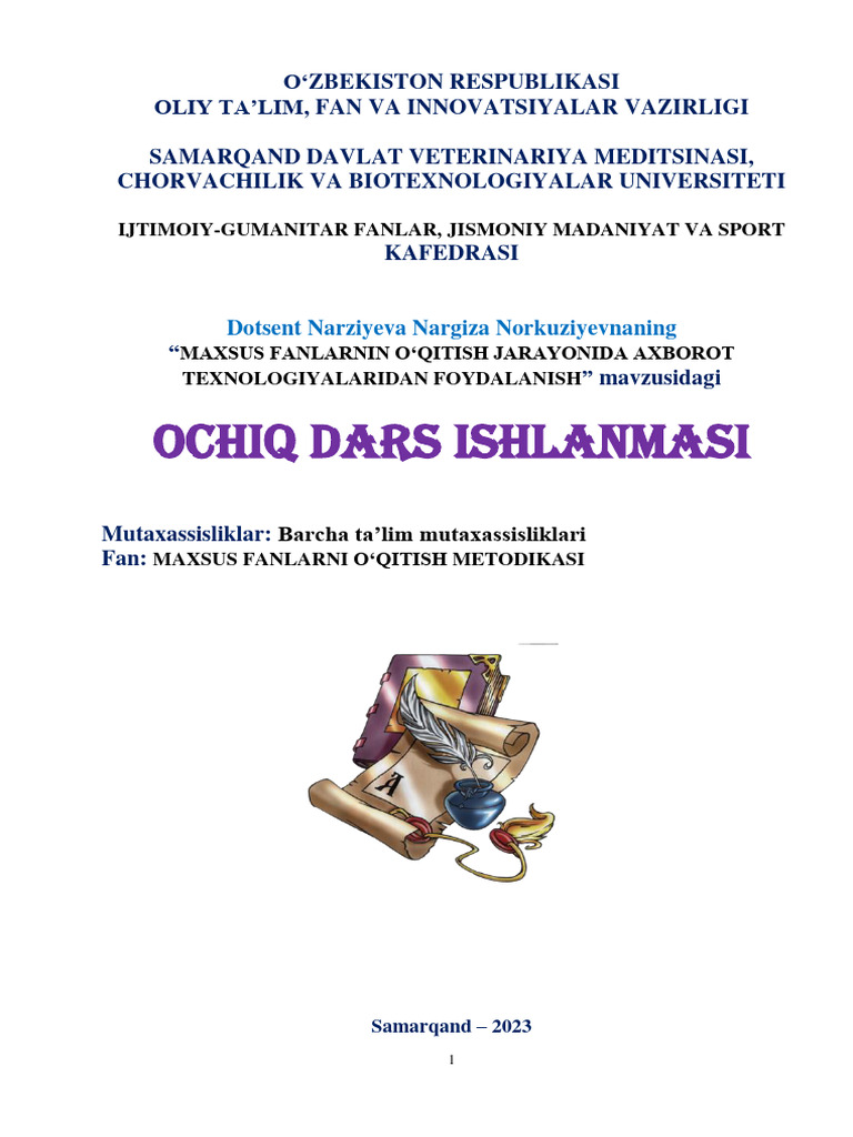 Ochiq Dars Ishlanma Narziyeva N | PDF