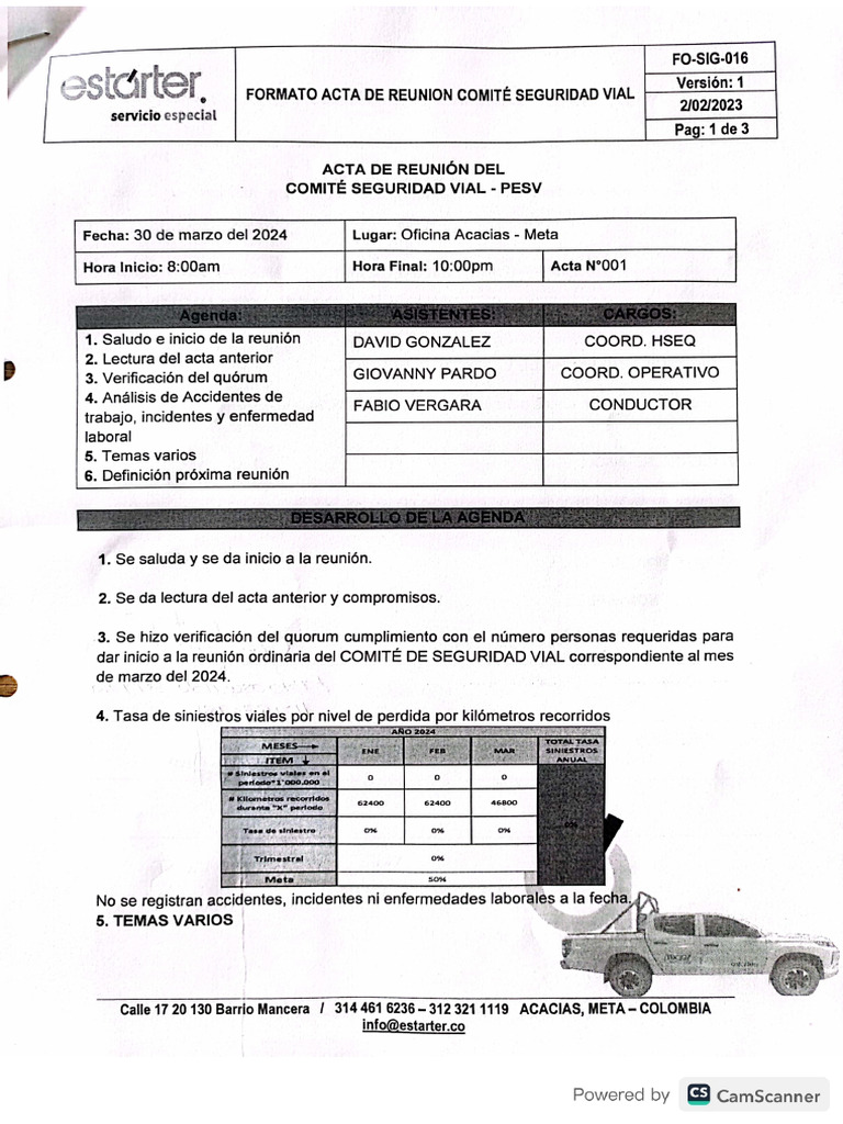 Acta Reunión Comité Del PESV | PDF