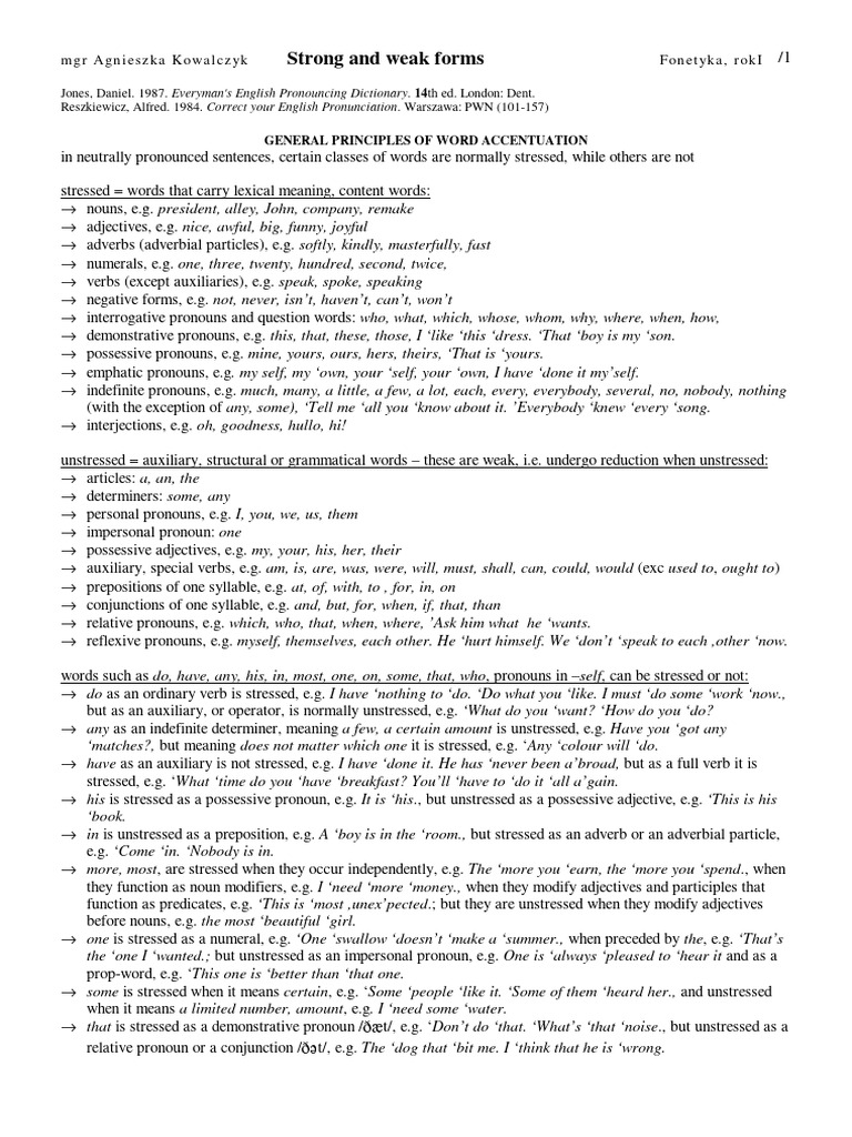 09-Weak Forms Handout | PDF | Adjective | Pronoun