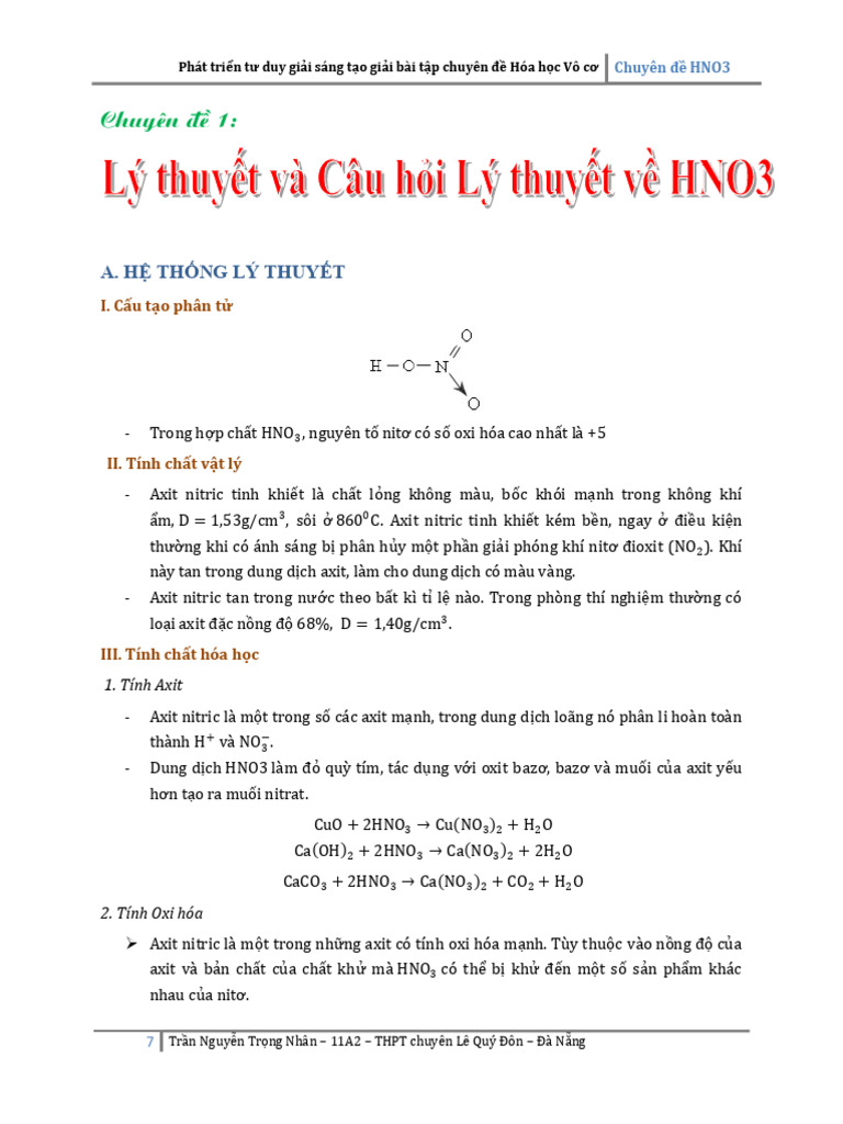 Chuyên đề thứ nhất về HNO3 | PDF
