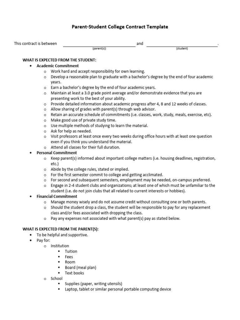 Parent-Student College Contract Template | PDF