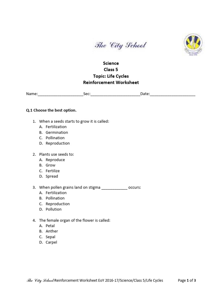 Science Class 5 Life Cycles2 | PDF | Flowers | Pollination