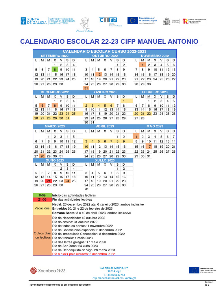 Calendario Escolar 22-23 | PDF