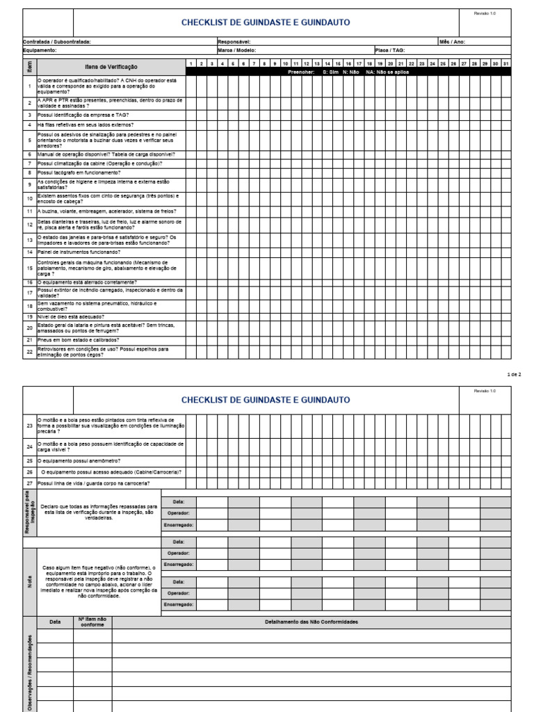 SDSP - form.HSE.0004 - Checklist de Guindaste e Guindauto | PDF ...