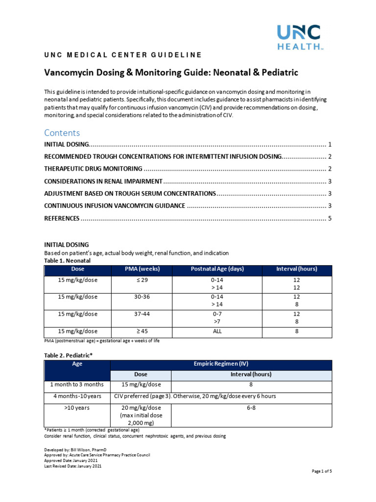 Vancomycin Dosing And Monitoring Neonatal And Pediatrics Pdf Intravenous Therapy Sepsis