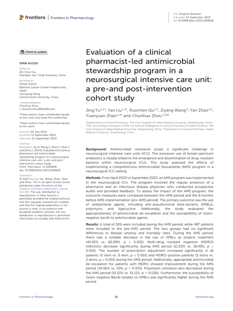 Evaluation of A Clinical Pharmacist-Led Antimicrobial Stewardship ... Evaluation of A Clinical Pharmacist-Led Antimicrobial Stewardship ...