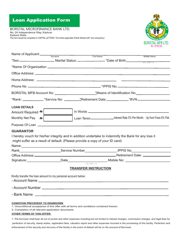 Borstal Microfinance Loan Application Form | PDF | Banks | Loans