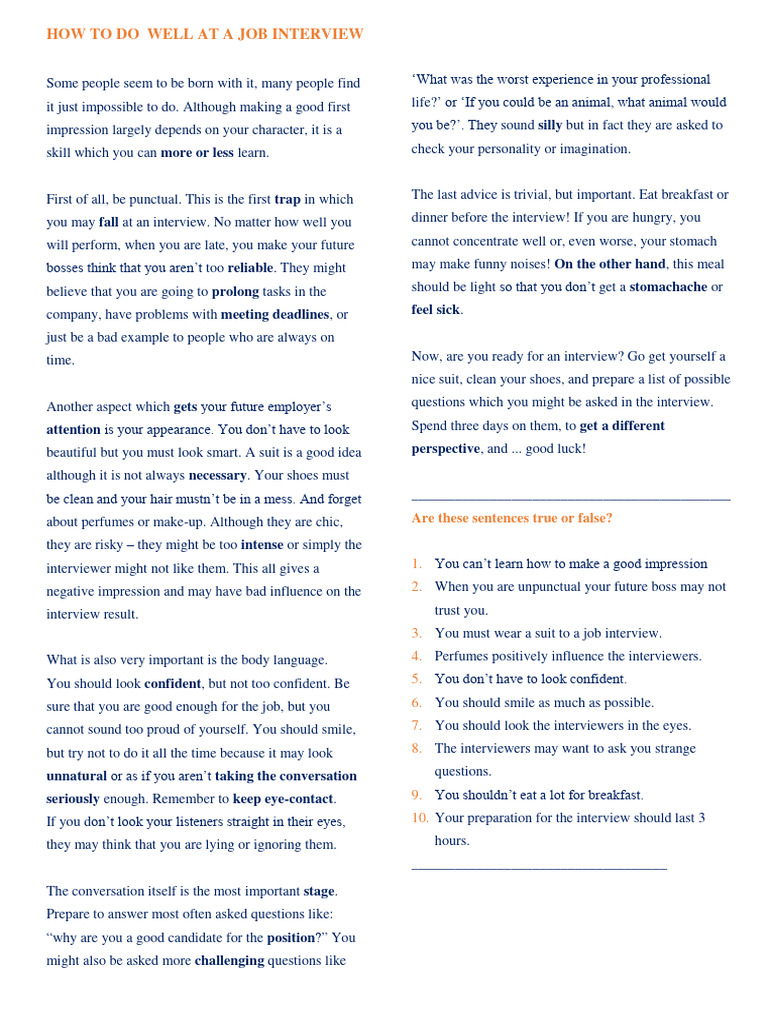 How To Make It at A Job Interview | PDF | Job Interview | Body Language