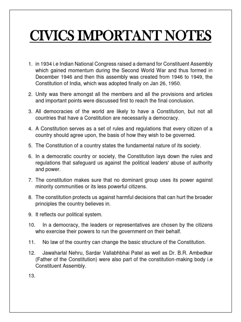 Civics Important Notes | PDF | Secularism | Constitution