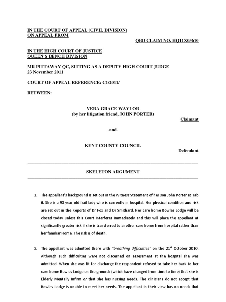Court of Appeal Skeleton Argument | PDF | European Convention On Human ...