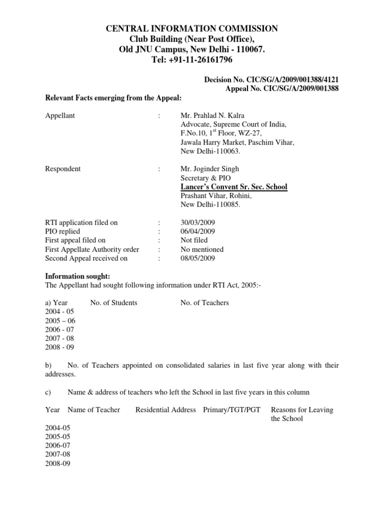 CIC Decison - RTI Act 2005 | PDF | Justice | Crime & Violence