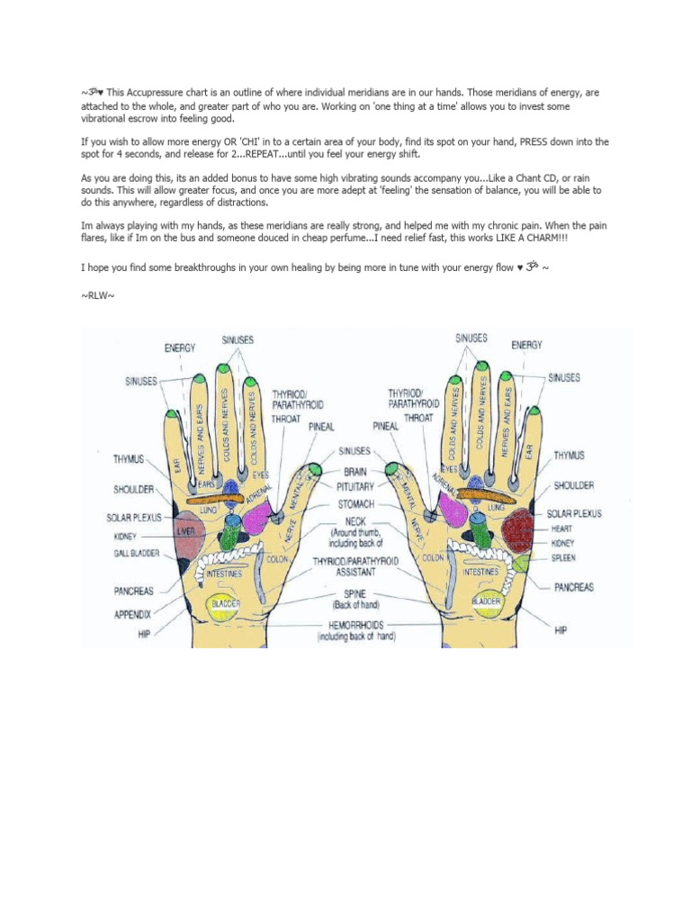 Hand Acupressure Chart for Energy Flow | PDF | Religion & Spirituality ...
