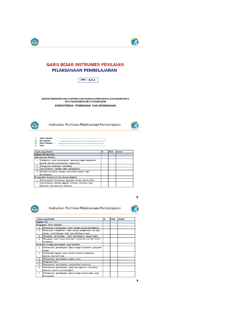 4.2.2 Garis Besar Instrumen Penilaian Pelaksanaan Pembelajaran | PDF