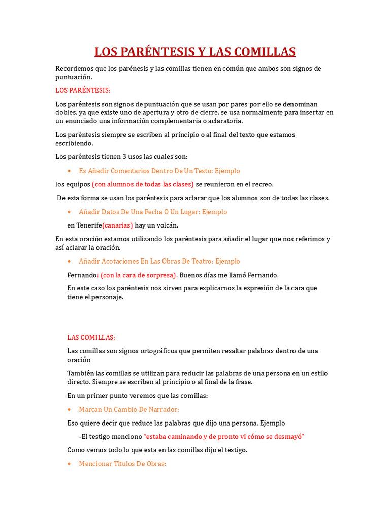 Los Paréntesis y Las Comillas | PDF | Comillas | Soporte
