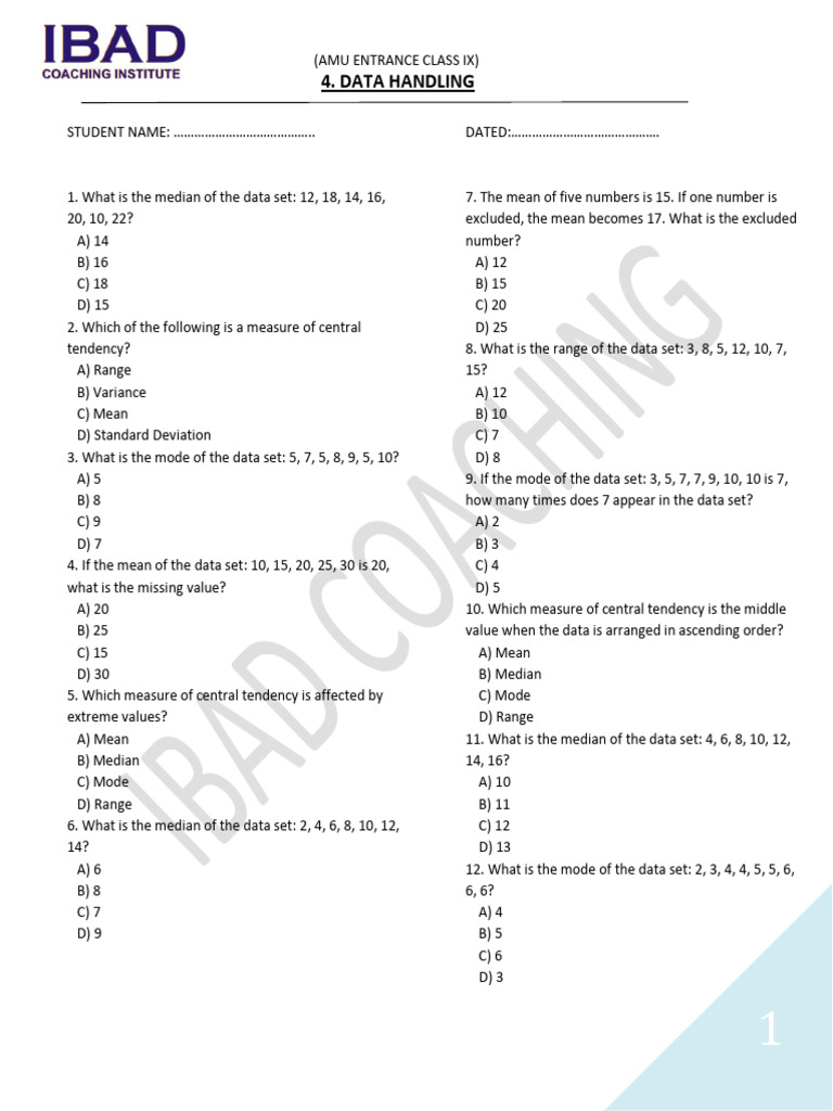Data Handling | PDF | Mean | Mode (Statistics)