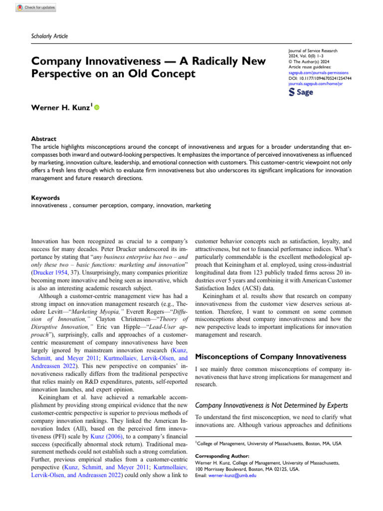 Kunz - 2024 - Journal of Service Research - Company Innovativeness - A ...
