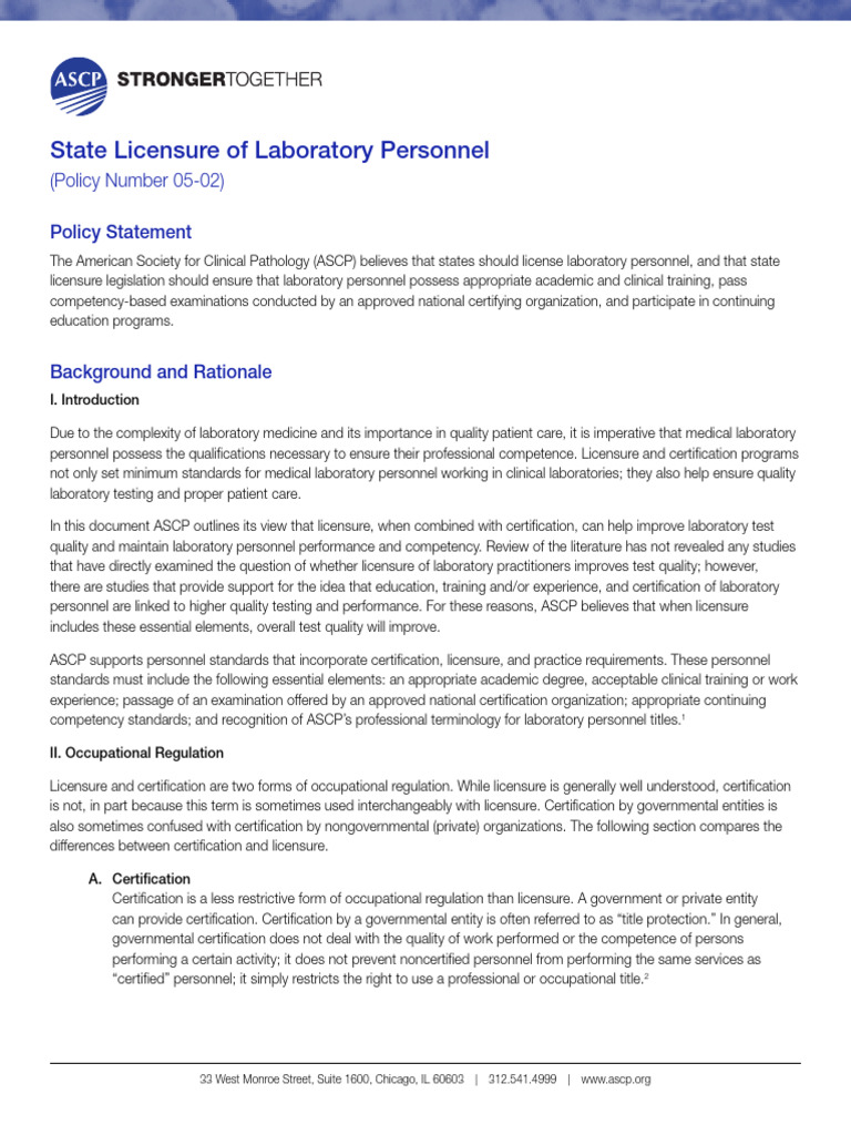 Ascp PDFT PP State Lic Lab | PDF | Medical Laboratory | Certification