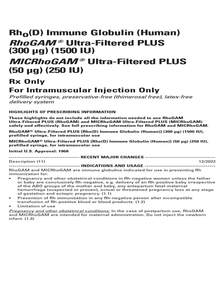 RhoGAM Prescribing Information | PDF | Medical Specialties | Diseases ...