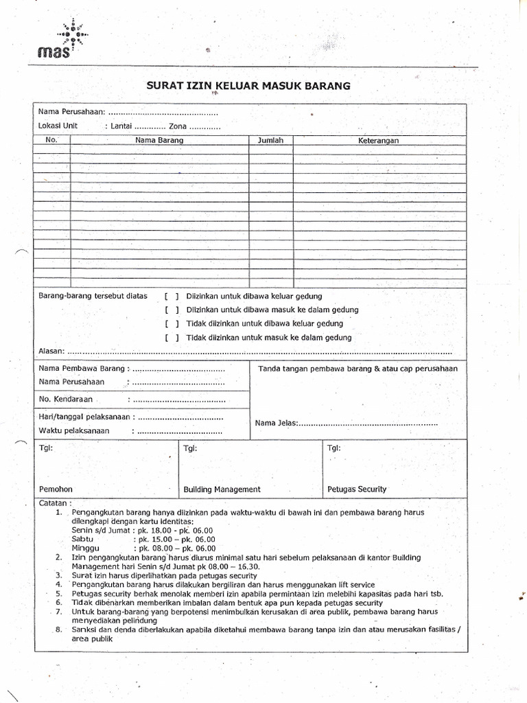 Form Keluar Masuk Barang Building | PDF