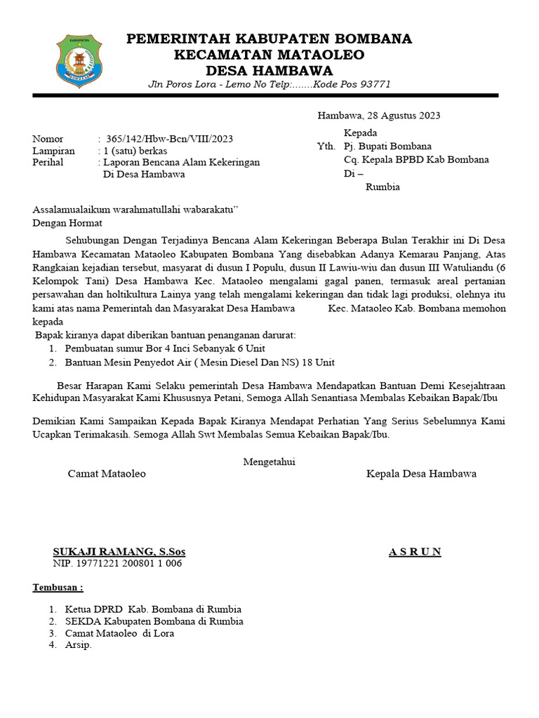 Proposal Bencana Alam DS Hambawa 2023 | PDF