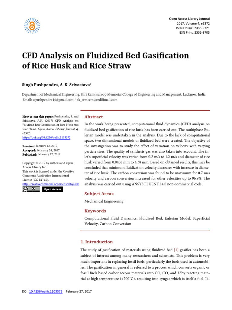 CFD Analysis On Fluidized Bed Gasification of Rice Husk and Rice Straw ...