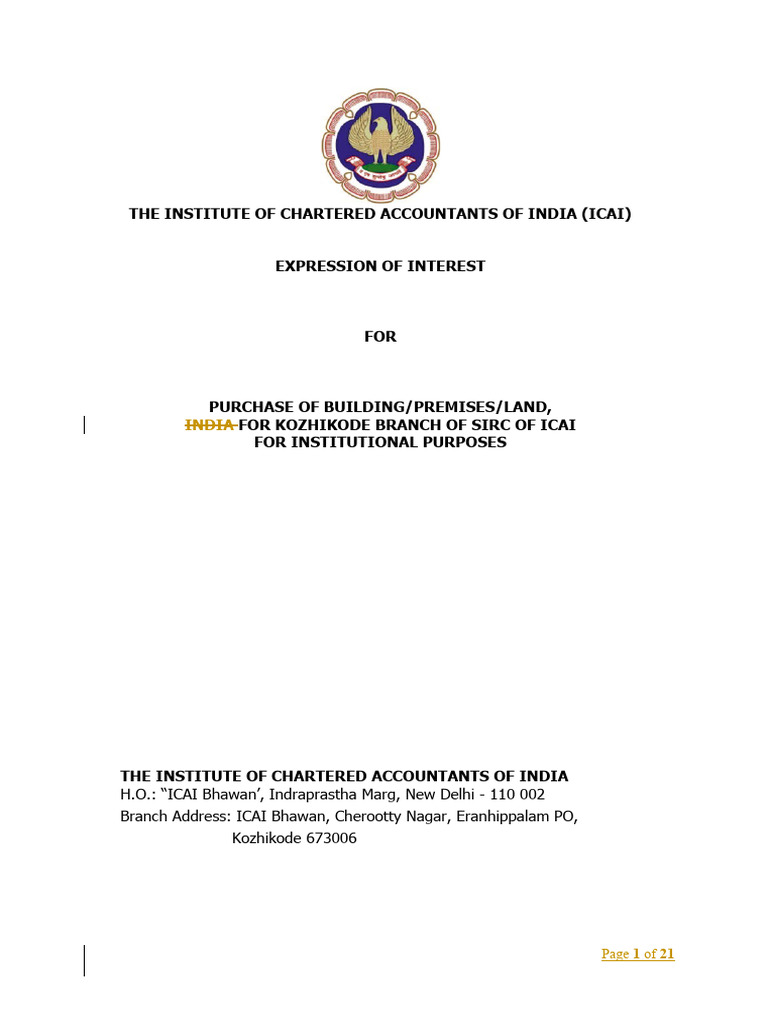 ICAI Kozhikode Branch Property EOI | PDF | Deed | Loans
