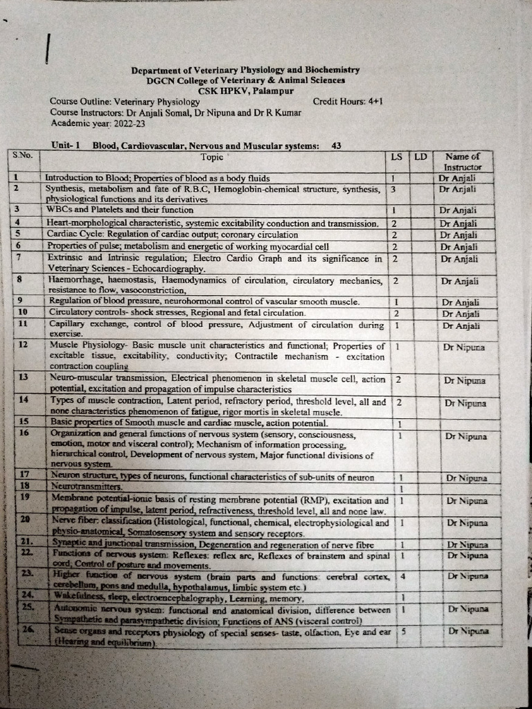 Physiology Course Outline Revised | PDF | Hormone | Endocrine System