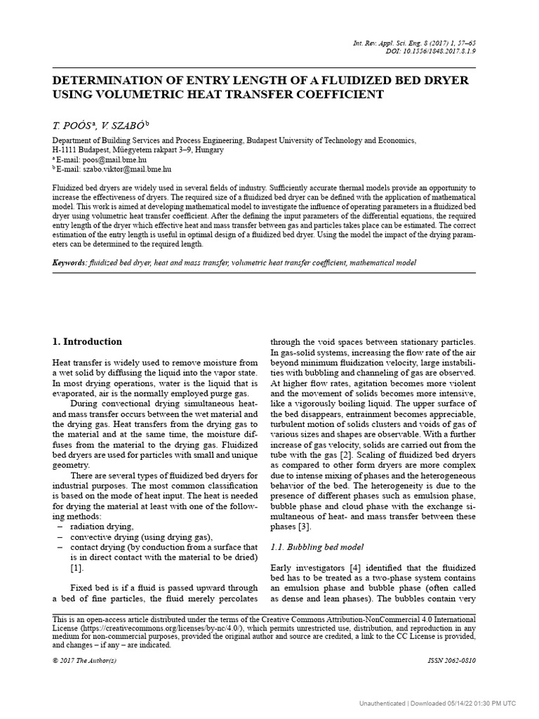 Determination of Entry Length of A Fluidized Bed Dryer Using Volumetric ...