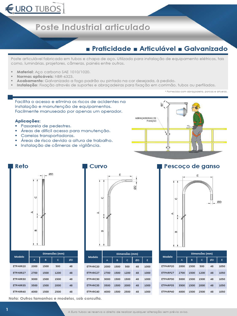 Poste Industrial Articulado: Dimensões e Aplicações | PDF | Tecnologia ...
