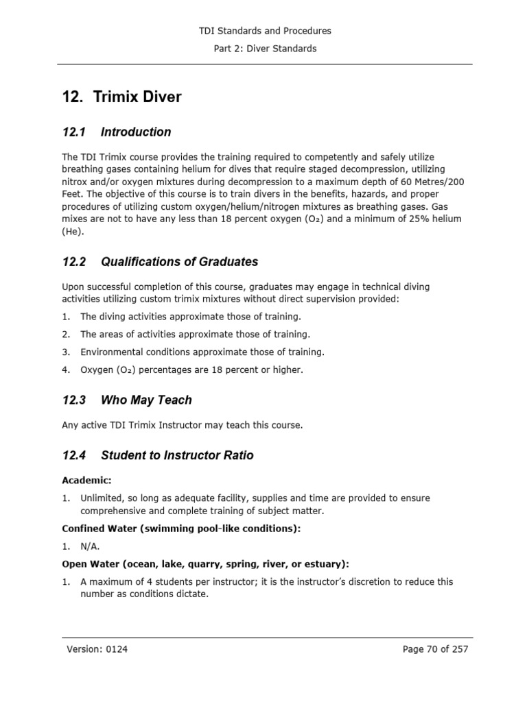 TDI Diver Standards 12 Trimix Diver | PDF | Scuba Diving | Respiration