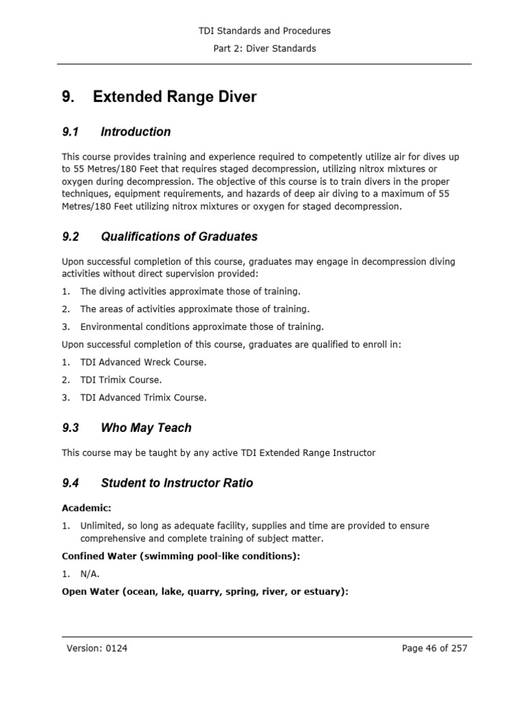 TDI Extended Range Diver Standards | PDF | Scuba Diving | Underwater Diving